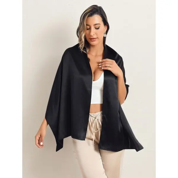SILKSILKY Pure Silk Solid Color Rectangle Long Scarf/shawl - Black