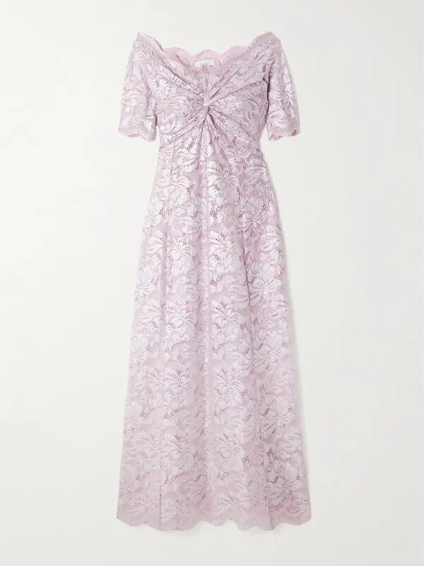 Rabanne Off-the-shoulder Metallic Lace Maxi Dress - Silver