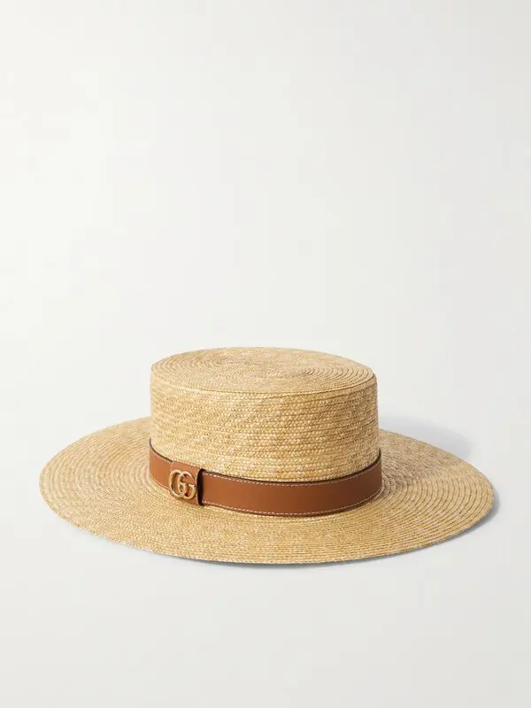 Gucci Leather-trimmed Straw Hat - Neutrals