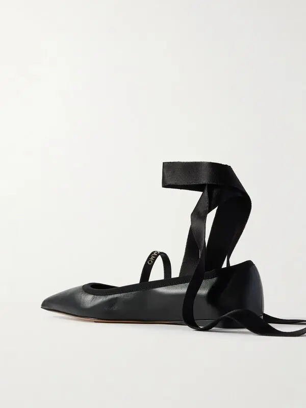 FERRAGAMO Carice Satin-trimmed Leather Ballet Flats - Black