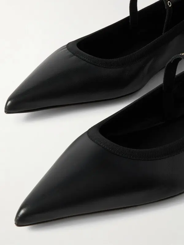 FERRAGAMO Carice Satin-trimmed Leather Ballet Flats - Black