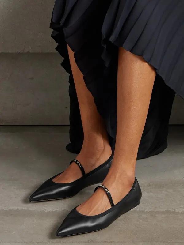 FERRAGAMO Carice Satin-trimmed Leather Ballet Flats - Black