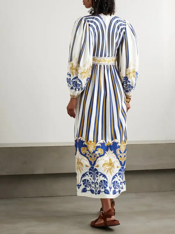 Farm Rio Embellished Printed Linen-blend Midi Dress