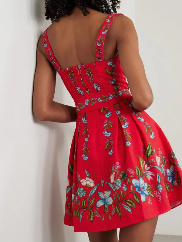 farm rio sweet bloom bouquet red sleeveless mini dress Sweet Bloom Bouquet linen-blend minidress in red - Farm Rio