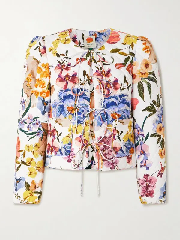 Farm Rio Greek Garden Quilted Floral-print Jacket - Neutrals