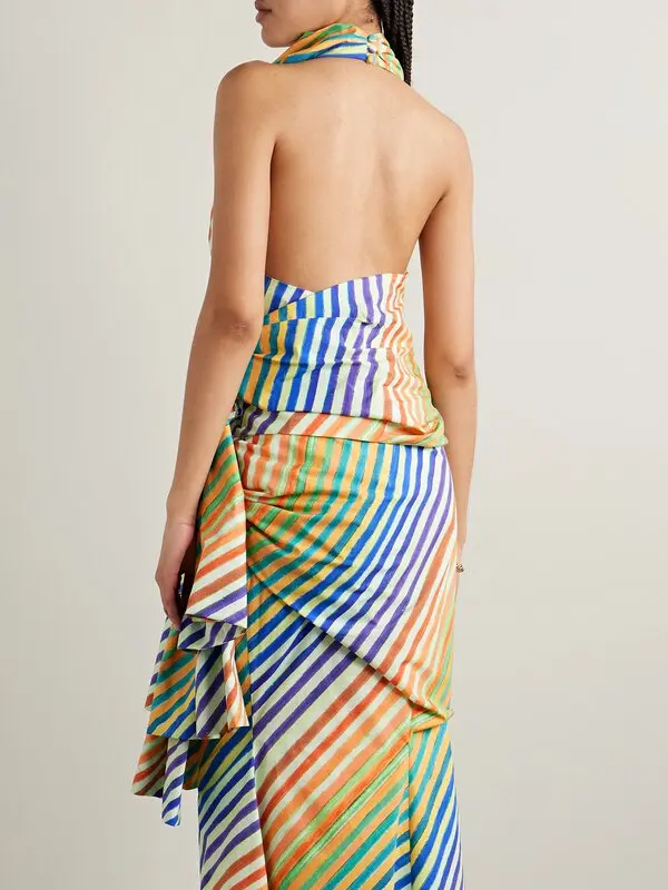 Christopher John Rogers Crayon Knotted Striped Cotton-poplin Halterneck Top