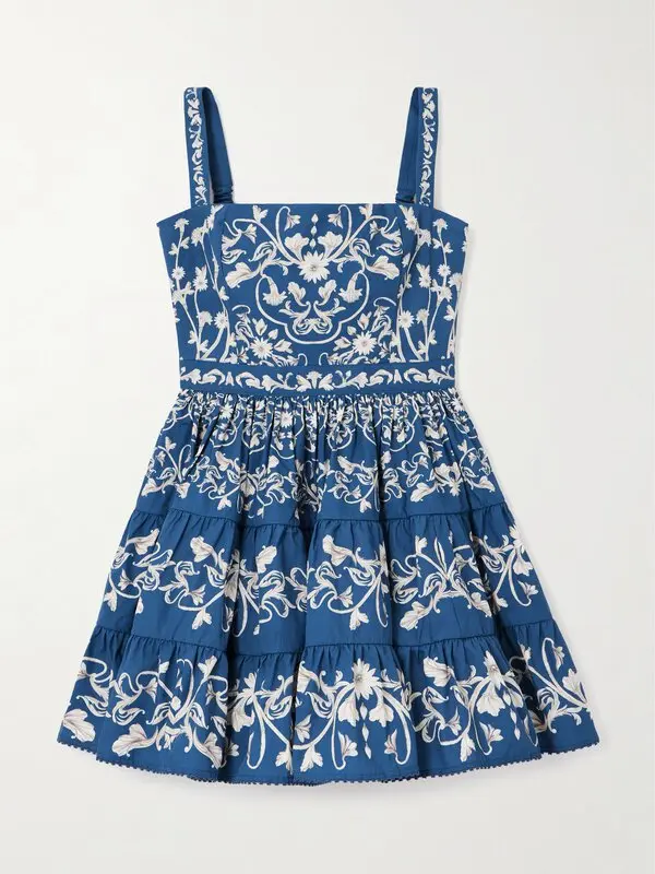 Agua Bendita Lima Ribbons Tiered Mini Dress - Blue