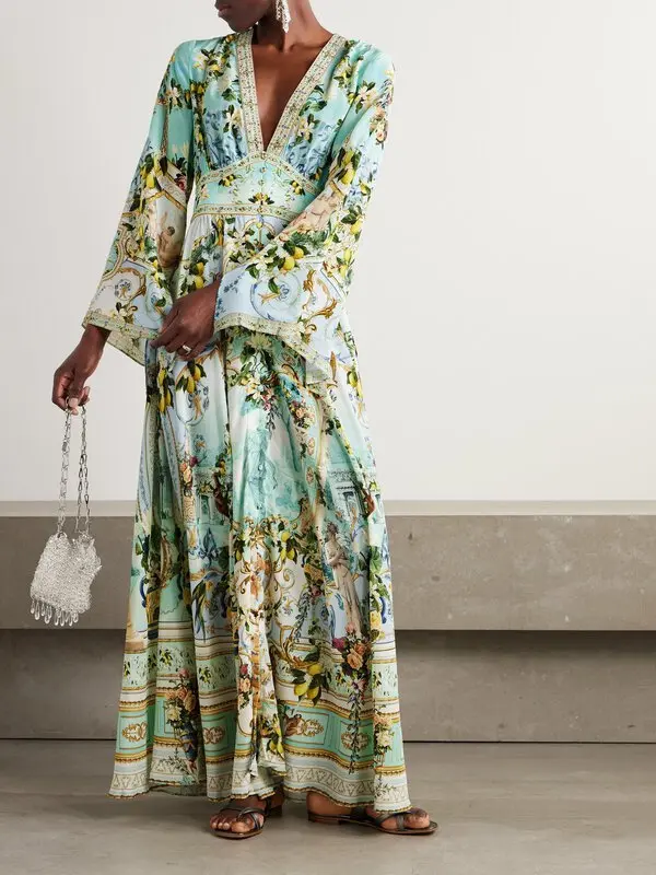 Camilla The White Lotus Crystal-Embellished Printed Maxi Dress In Blue -  60% Off | Editorialist