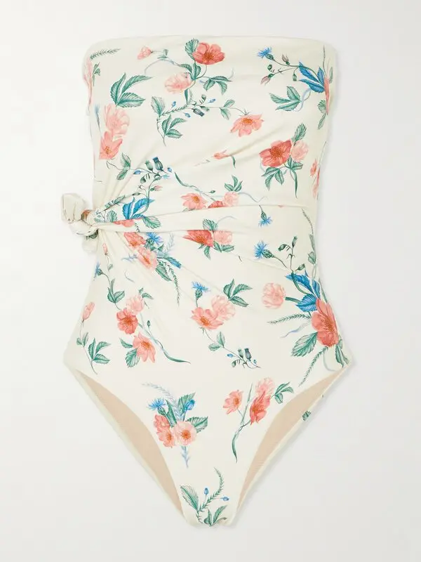 Agua Bendita Morena Mosqueta Knotted Floral-print Strapless Recycled Swimsuit - White