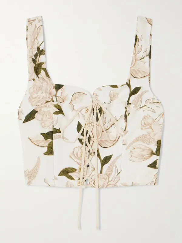 Agua Bendita Reserva Cropped Floral-print Linen Bustier Top - Multi