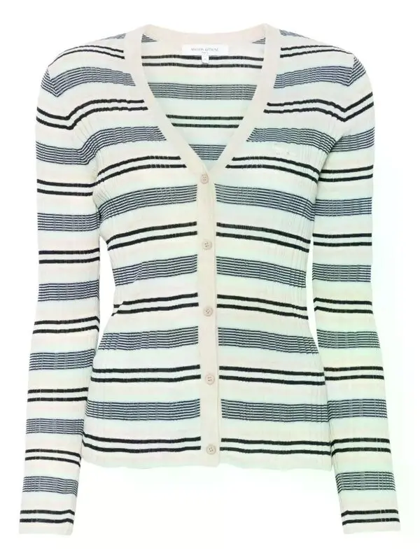 Maison Kitsuné Fine-ribbed Striped Cardigan - Neutrals