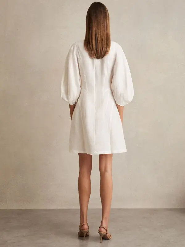 reiss white mini dress Reiss Mille Cotton Puff Sleeve Mini Dress in White