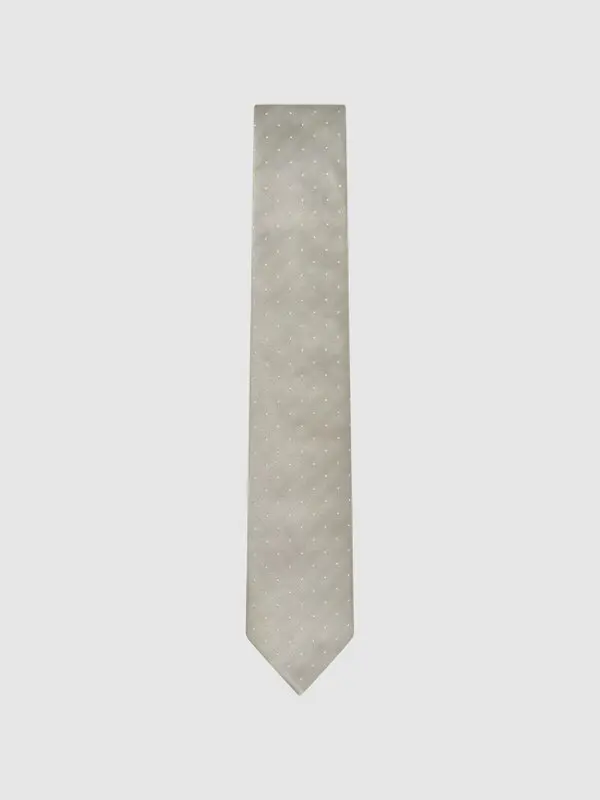REISS Liam Silk Polka Dot Tie - Grey