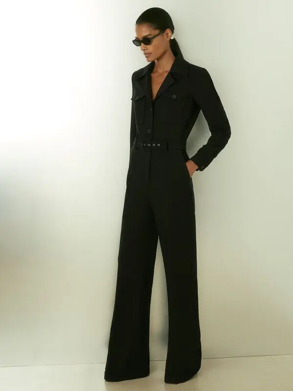 REISS Ray Belted Utility Jumpsuit - Black
