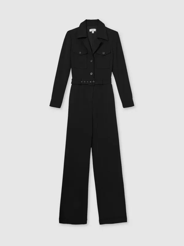 REISS Ray Belted Utility Jumpsuit - Black