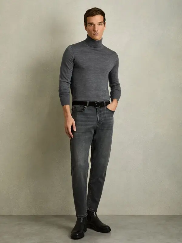 REISS Slim-fit Merino Wool Roll Neck Jumper - Grey