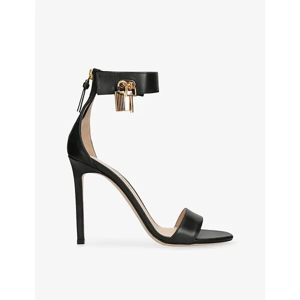 TOM FORD Padlock Leather Heeled Sandals 4.13 - Black