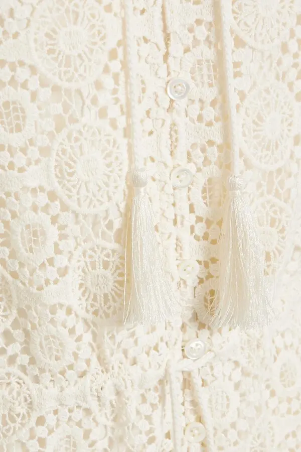FRAME Tasseled Crocheted Cotton Mini Dress