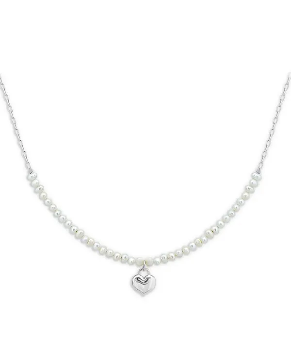 Aqua Heart & Cultured Freshwater Pearl Pendant Necklace - Silver