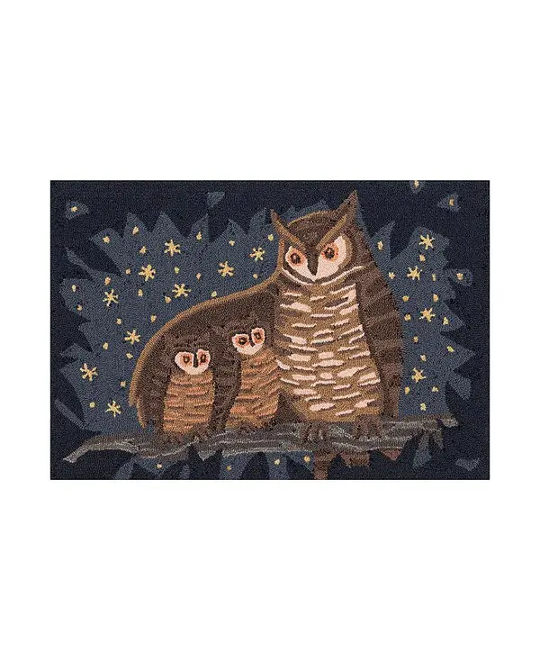 LIORA MANNE Frontporch Owl Family Area Rug, 2'6 X 4 - Midnight