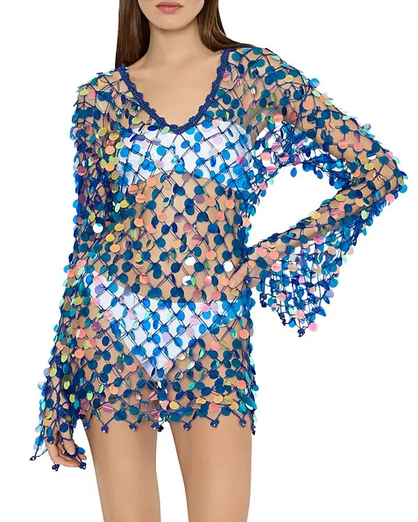 MILLY Embellished Crochet Dress Swim Cover-up - Cobalt