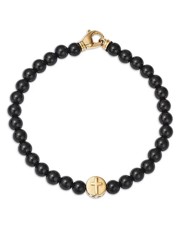 Bloomingdale'S Cross Disc Onyx Bead Bracelet - Black
