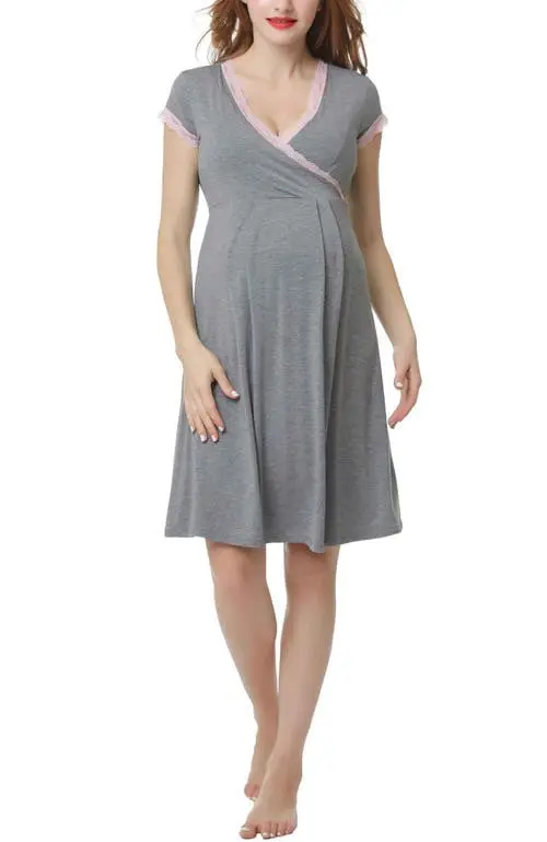 KIMI + KAI Jenny Maternity/nursing Nightgown - Dark Heather Gray
