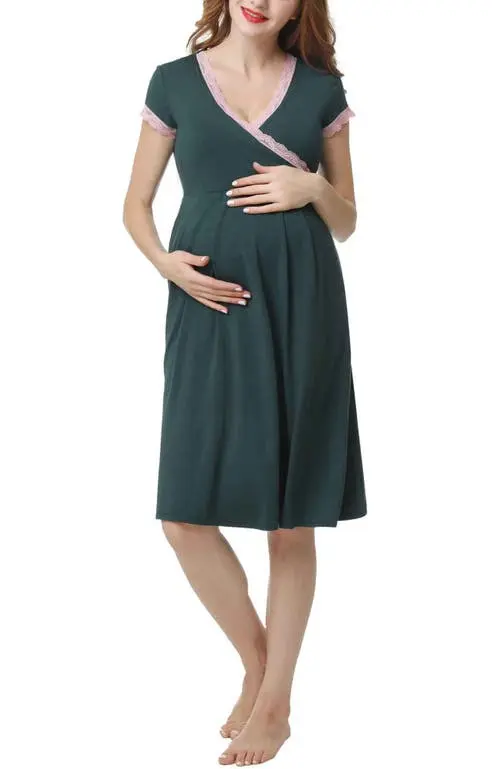 KIMI + KAI Jenny Maternity/nursing Nightgown - Forest Green