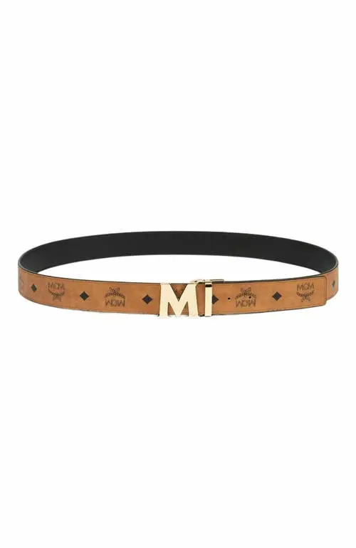Mcm Claus Reversible Belt 1.5 In Visetos - Cognac