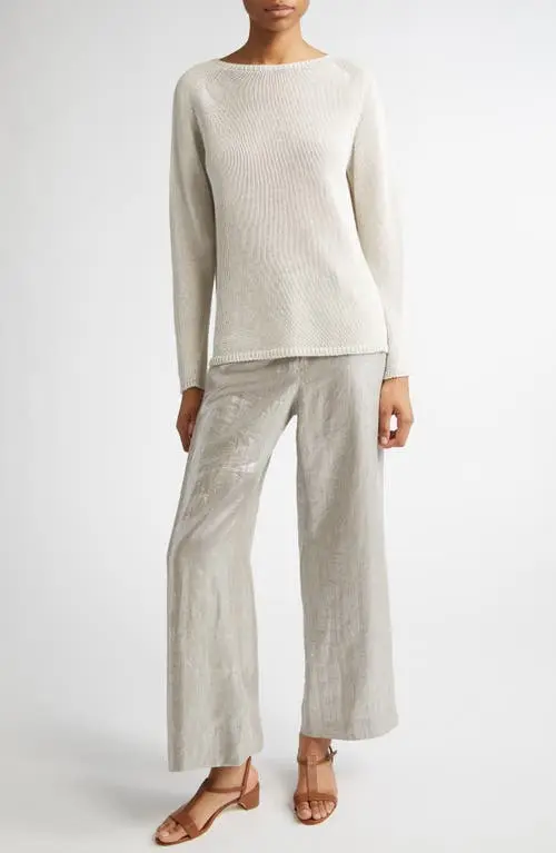 Max Mara Malika Metallic Coated Linen Wide Leg Pants