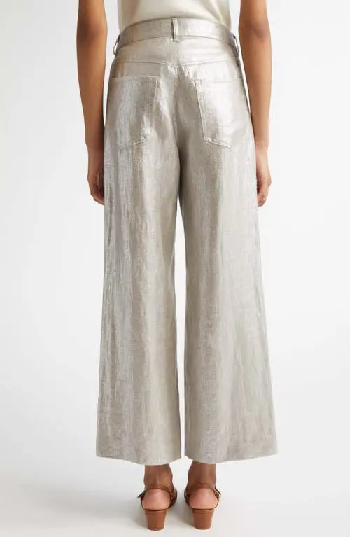 Max Mara Malika Metallic Coated Linen Wide Leg Pants
