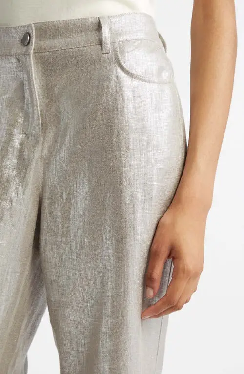 Max Mara Malika Metallic Coated Linen Wide Leg Pants