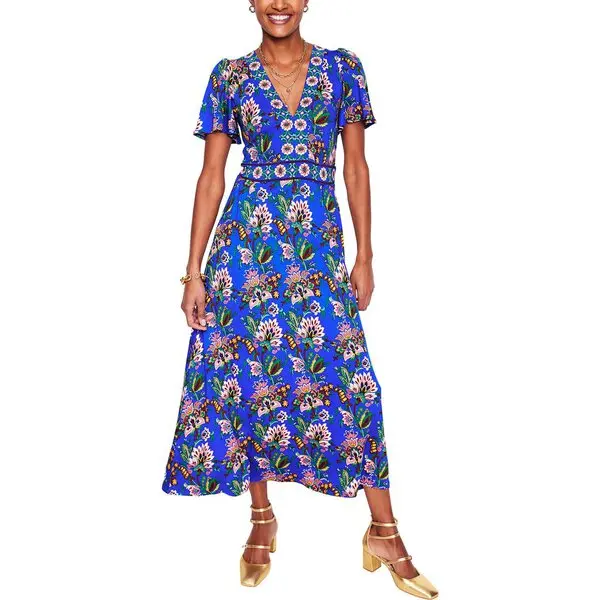 boden flutter jersey maxi dress Ellie Flutter Maxi Tea Dress - Pink Peony, Ornamental Floral