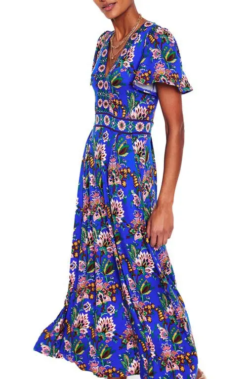 chinese dress ladies Ellie Flutter Maxi Tea Dress-Blue, Decorative Dandelion