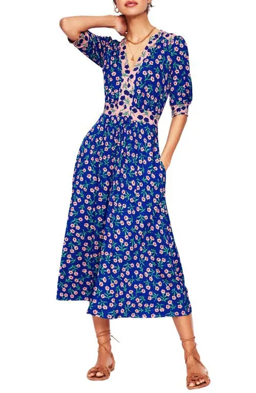 boden a line dress Boden A-Line Dress Petite's US 8P UK 12P Solid Black Front Knot 3/4 Sleeve