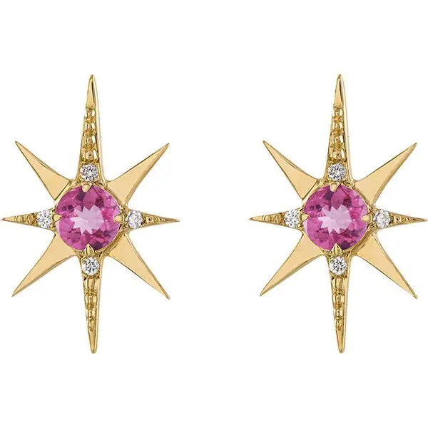 EDEN PRESLEY Pink Tourmaline And Diamond Starburst Stud Earrings - Yellow Gold/diamond