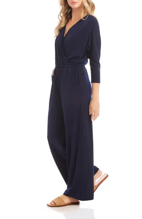 Karen Kane Travel Jersey Wide Leg Jumpsuit - Navy