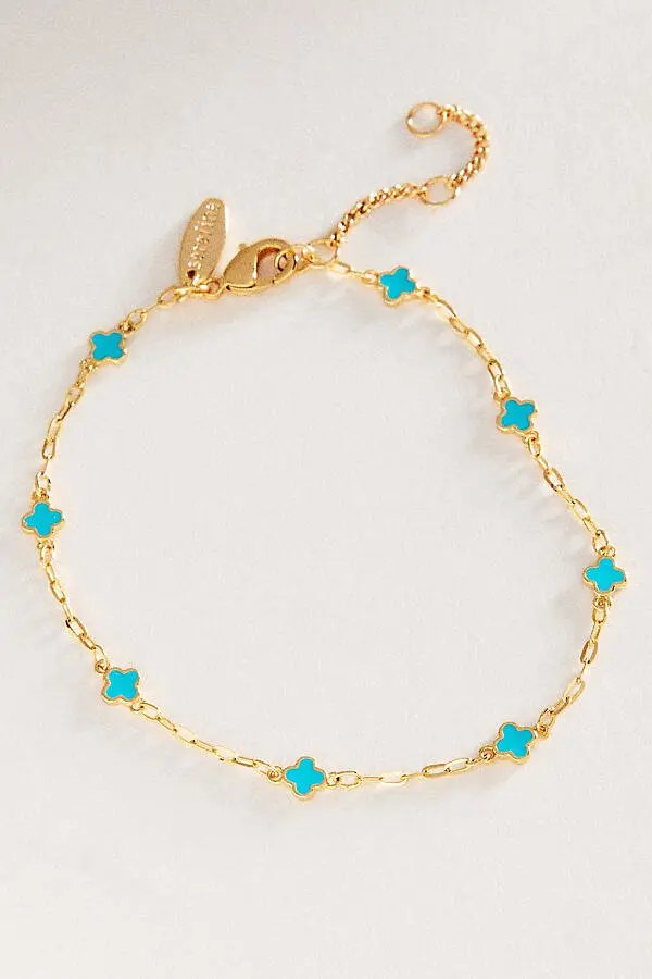 Anthropologie Clover Chain Wrap Bracelet - Turquoise
