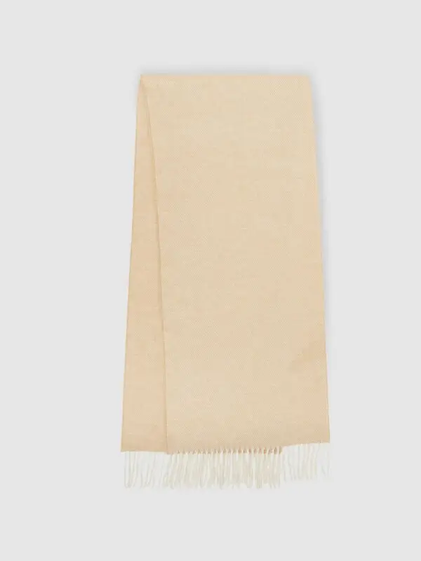 REISS Higgins Wool-blend Herringbone Scarf - Oatmeal/white