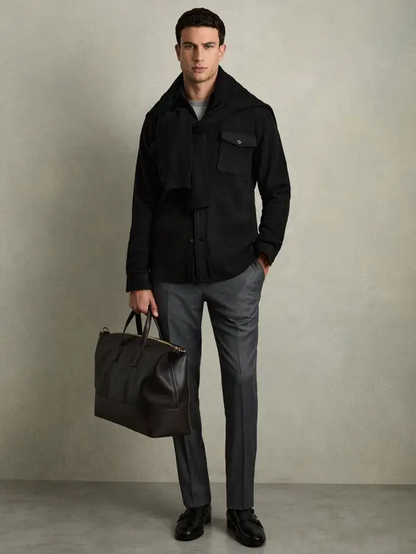REISS Demari Twin-pocket Overshirt With Wool - Black