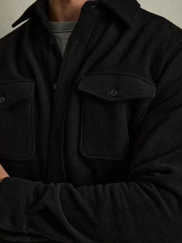 REISS Demari Twin-pocket Overshirt With Wool - Black