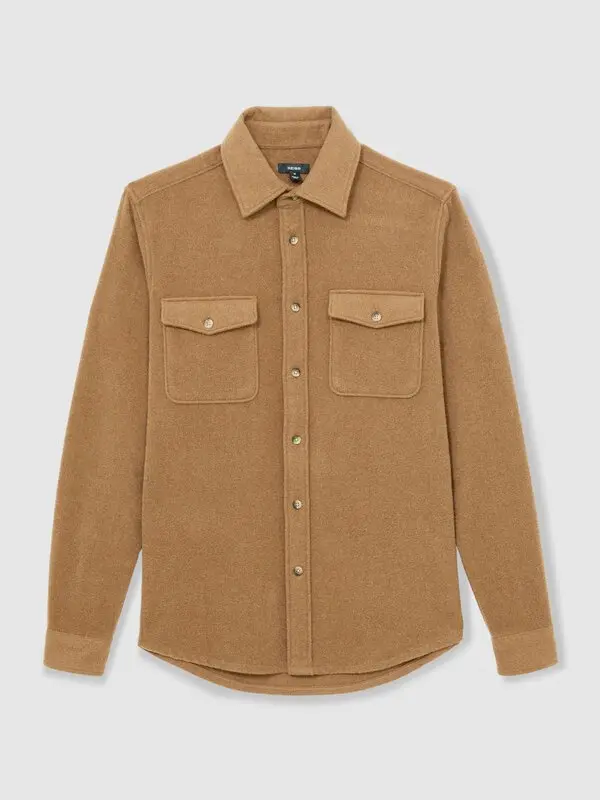REISS Demari Twin-pocket Overshirt With Wool - Camel
