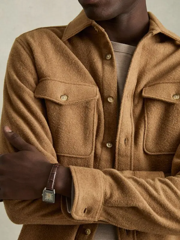 REISS Demari Twin-pocket Overshirt With Wool - Camel