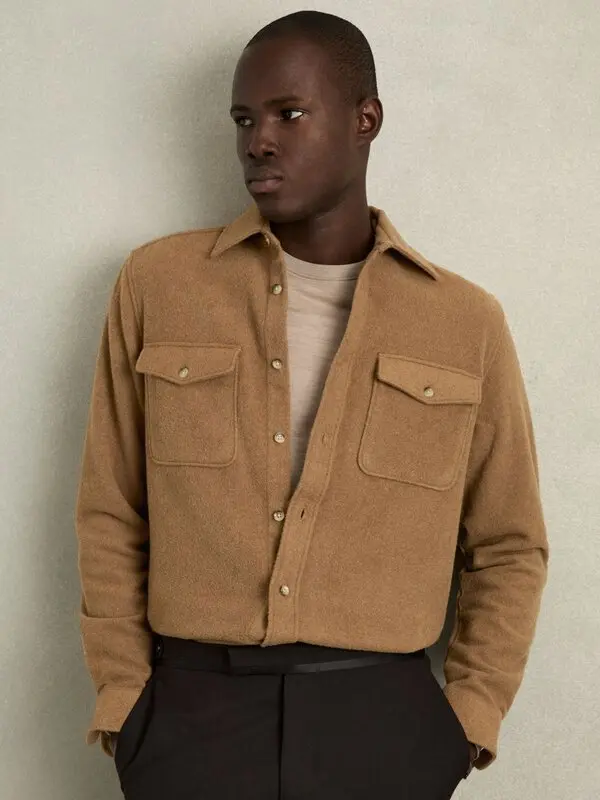 REISS Demari Twin-pocket Overshirt With Wool - Camel