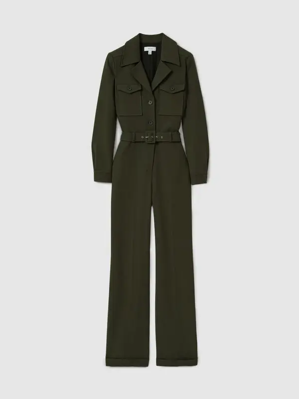 REISS Ray Belted Jumpsuit - Dark Green