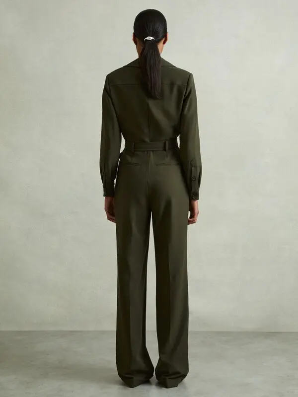 REISS Ray Belted Jumpsuit - Dark Green