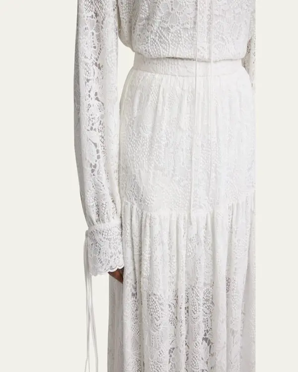 Erdem Floral Lace Tiered Skirt
