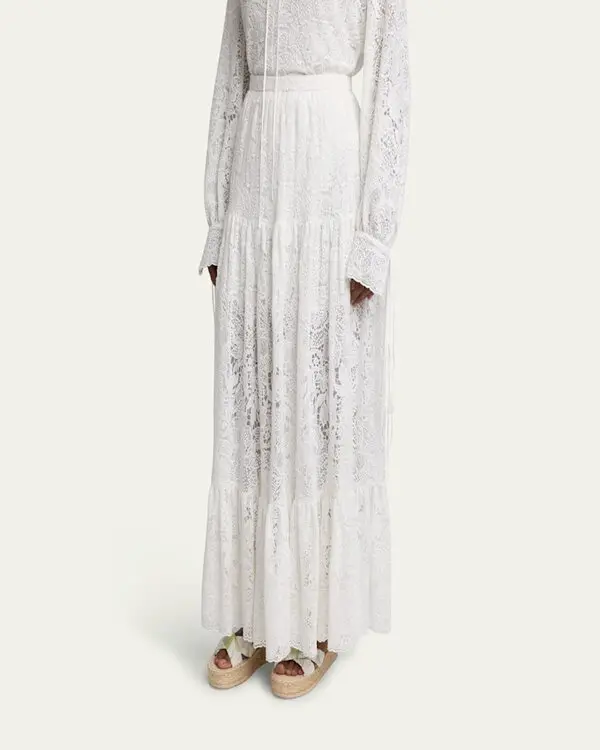 Erdem Floral Lace Tiered Skirt