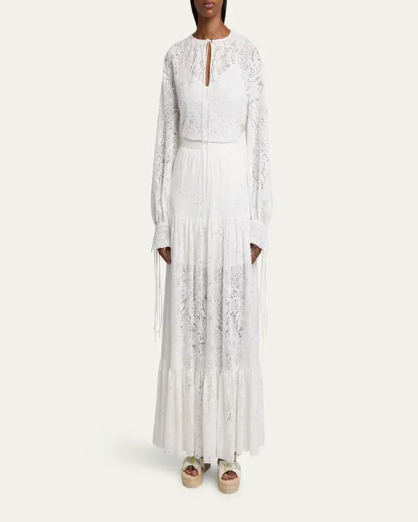 Erdem Floral Lace Tiered Skirt