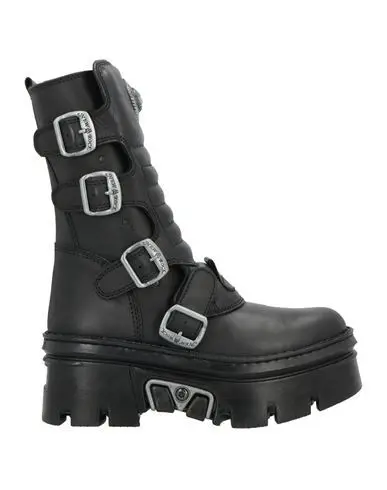 NEW ROCK Leather Ankle Boots With Buckle And Zipper Detail